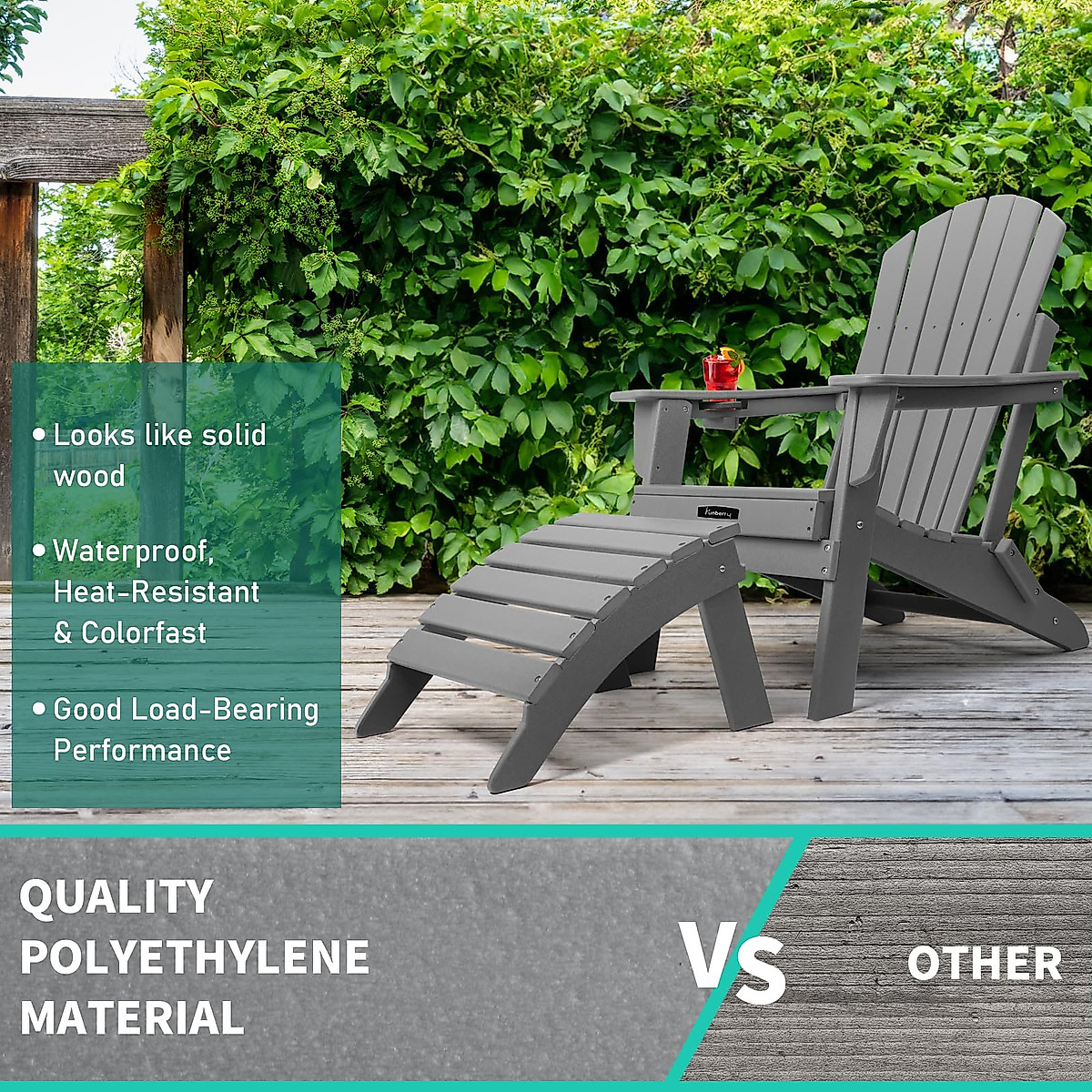 FUNBERRY Adirondack Ottoman, Adirondack Foot Rest,Easy Storage Outdoor Foot Rest,Adirondack Chair Footstool,Patio Foot Stool,Outdoor Ottomans and Footstools