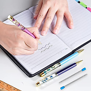 Miayon 10Pcs Liquid Floral Pens Rose Metal Ball Pen With 10pcs Extra Refills Blue Ink Colorful Ballpoint Pens Refillable Ball Pen Office Supplies for School Office Home Christmas New Years Gift Pens