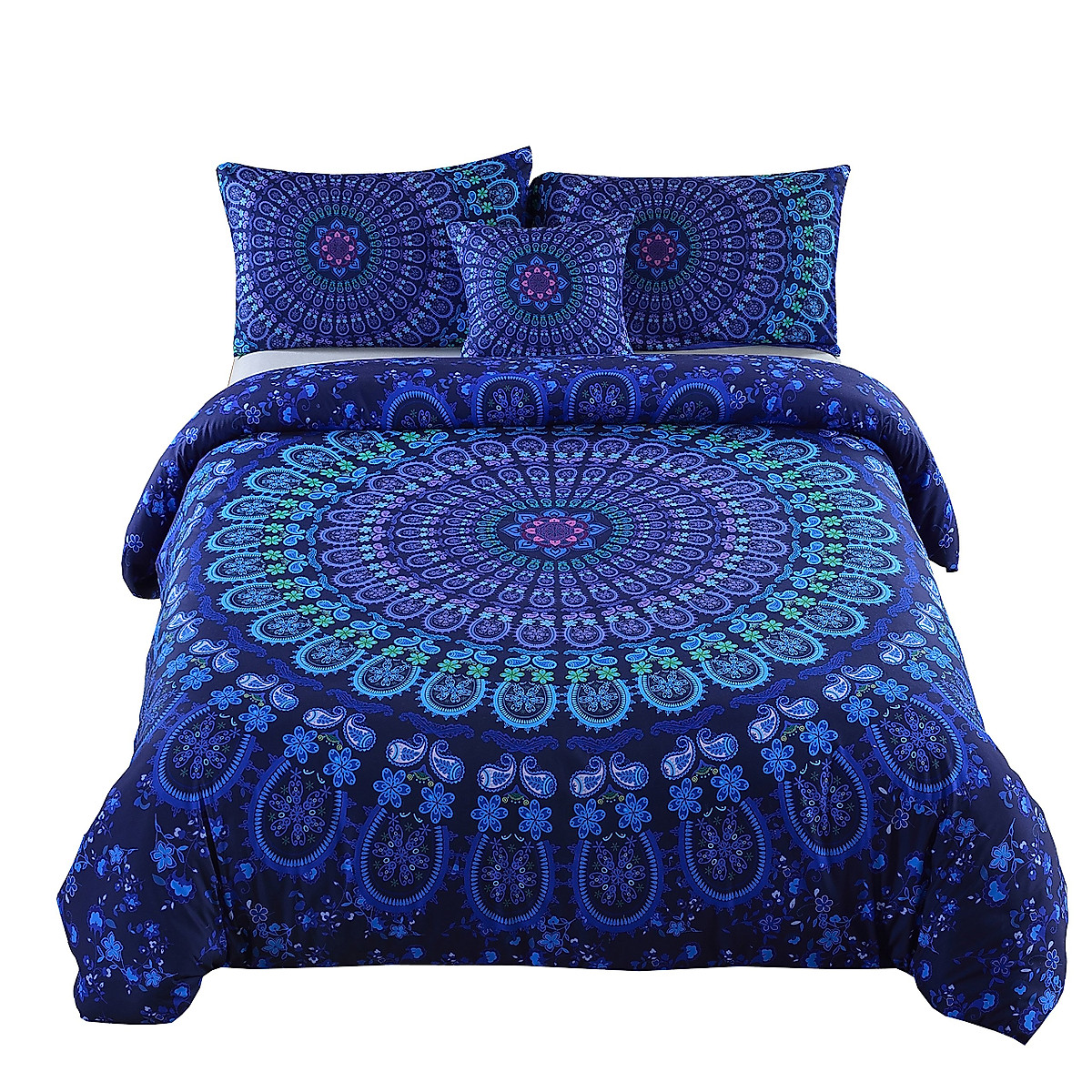 MEILA Duvet Cover Set Luxury Soft Microfiber Bedding Sets Bohemian Mandala Pattern Bedclothes, Queen(90inx 90in), 4 Pieces (1 Duvet Cover+ 2 Pillowcase+ 1 Throw Pillow Case)