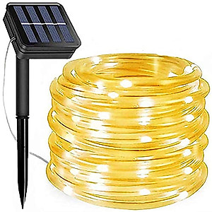 KUshopfast Solar Rope Lights, 66 Feet 200 LED 8 Modes Solar Rope String Lights Outdoor Fairy Lights Waterproof Tube Lights with Solar Panel for Outdoor Indoor Home (200LED, Warm White)