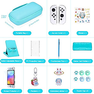 innoAura Switch OLED Case 19-in-1 Bundle with Carrying Case, Game Organizer, Screen Protector, Stand and Thumb Grips (Blue)