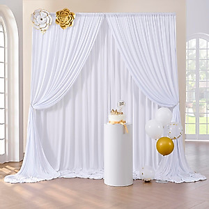 40 ft x 10 ft Wrinkle Free White Backdrop Curtain Panels, Polyester Photography Backdrop Drapes, Wedding Party Home Decoration Supplies