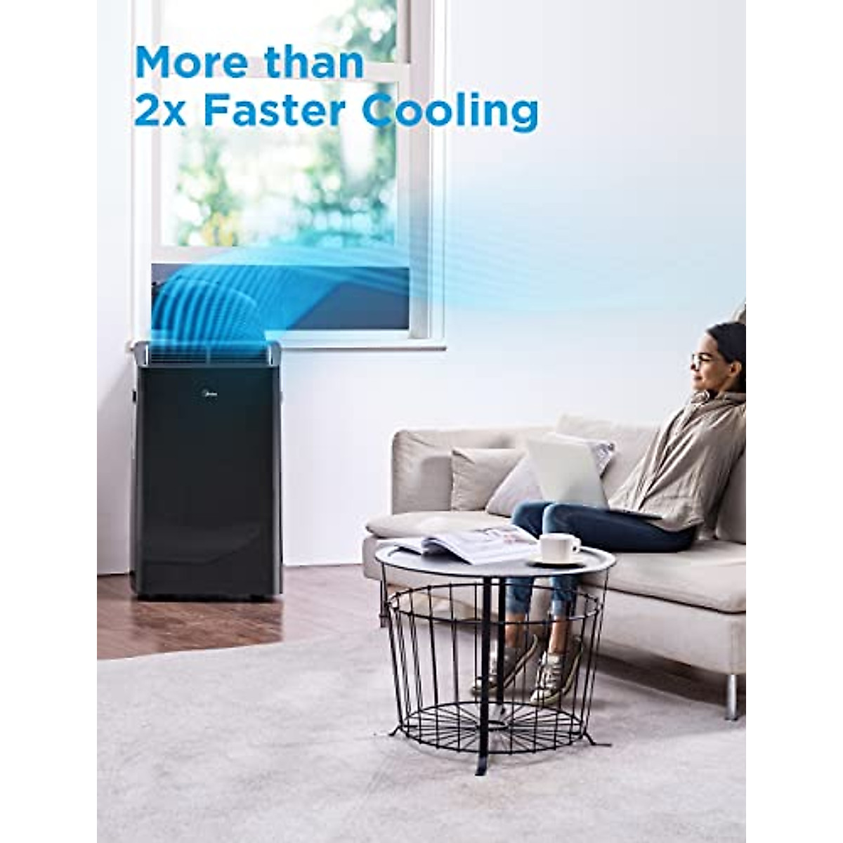 Midea Duo 14,000 BTU(12,000 BTU SACC) High Efficiency Inverter, Quiet Portable Air Conditioner, Cools up to 550 Sq.Ft., Works with Alexa/Google Assistant, Includes Remote Control&Window Kit (Renewed)