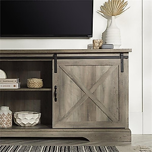Walker Edison Corbin Modern Farmhouse Sliding X Barn Door TV Stand for TVs up to 80 Inches, 70 Inch, Grey Wash