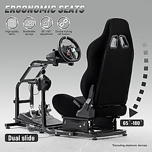 Hottoby Racing Simulaor Cockpit Aluminum Profile Truck Simulator with BlackSeat Fit for Logitech/Thrustmaster/Fanatec/Moza G920,G923 F1 Professional&Expandability,No Handbrake,Pedals,Steering Wheel