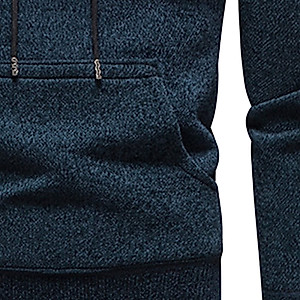 Maiyifu-GJ Men Casual Solid Fleece Hooded Sweatshirt Loose Fit Knitted Pullover Hoodie Athletic Drawstring Hooded Sweatshirts (Dark Blue,X-Large)