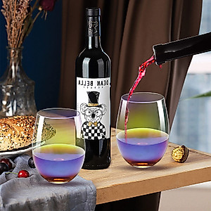 HELLWANG Wine Glasses Set of 2, 20 Ounce Seven Color Dazzling Stemless Wine Glass for Red or White Wine, Whiskey- Pool Party Beach Travel Cups