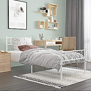 Weehom Metal Twin Bed Platform Frame Heavy Duty Steel Slat Under Bed Storage,White