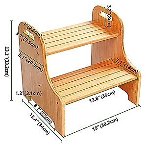 Bamboo 2 Step Stool with Non-Slip Step Treads and 2 Cutout Handles