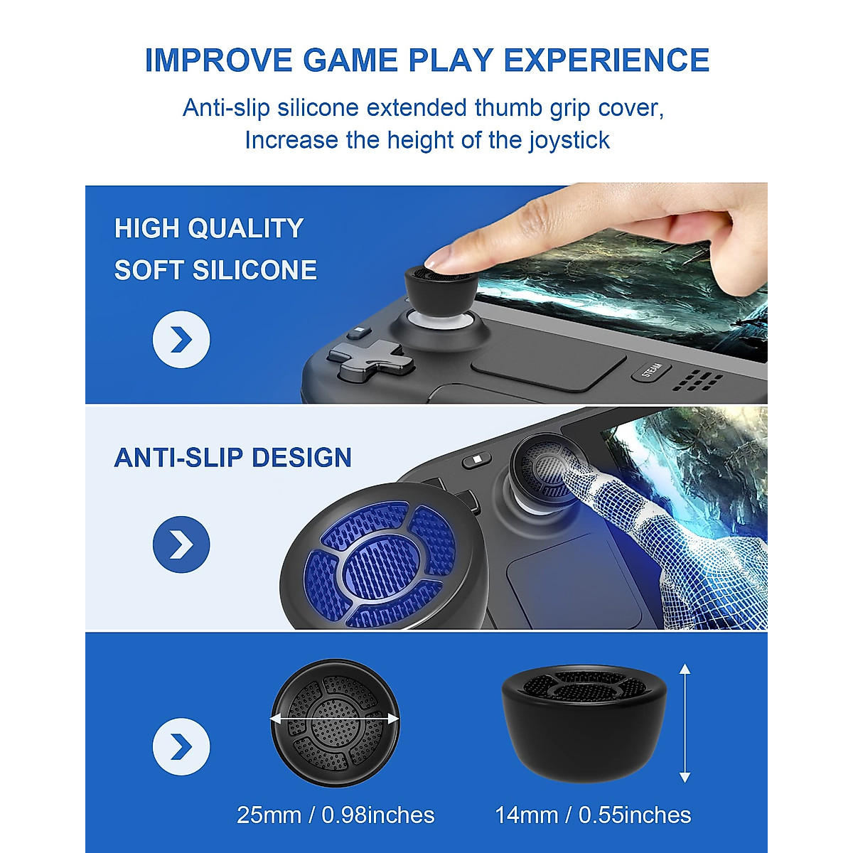 (6 Pcs) Joystick Thumb Grips Caps, DEVASO Silicone Joystick Protector, 4 Pcs of Anti-Slip Extended Thumb Grips Covers for Steam Deck/OLED/PlayStation Portal/ASUS ROG Ally/Switch/PS5/PS4/Xbox