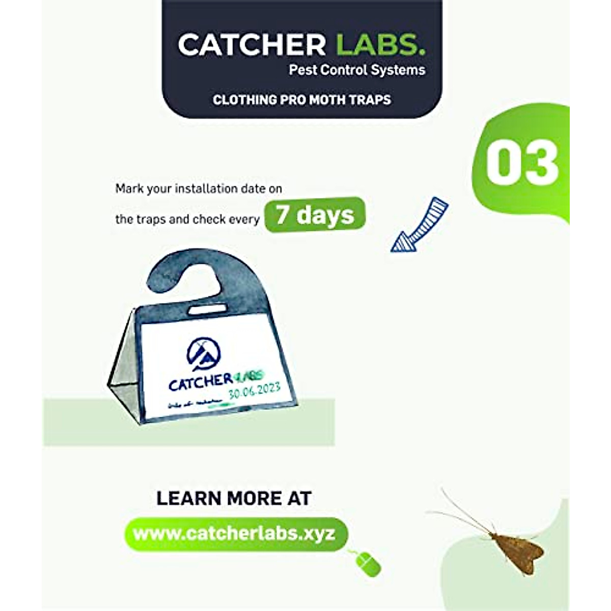 Catcher Labs Moth Traps for Clothes | Moth Traps with Pheromones | 6-Pack Non-Toxic Moth Killer | Spray & Repellent Alternative