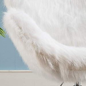 Vanity Chair for Bedroom Cute Home Office Chair Faux Fur Chairs for Teens Girls Dorm Chairs Comfy Adjustable Stool, White (Long Faux Fur)