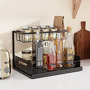 NLBTW Under Sink Organizer and Storage, 2 Tier Bathroom Kitchen Cabinet Shelf Organizers Shelves Cleaning Supplies Organization with Pull-Out Sliding Drawer (Black)