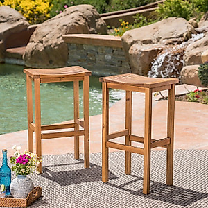 Christopher Knight Home Caribbean Outdoor 30" Acacia Wood Barstools, 2-Pcs Set, Natural Stained