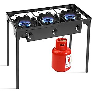 Happygrill Outdoor Camping Stove 3-Burner High Pressure Propane Gas Camp Stove with Detachable Legs