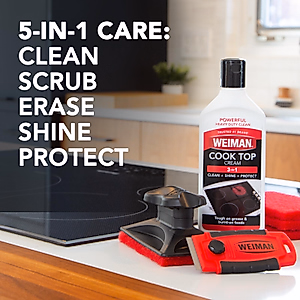Weiman Cooktop and Stove Top Cleaner Kit - Glass Cook Top Cleaner and Polish 10 oz. Scrubbing Pad, Cleaning Tool, Razor, Scraper