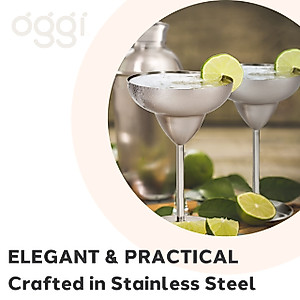 Oggi Stainless Steel Margarita Glasses - 12oz, Set of 2 - Unbreakable Margarita Glasses, Ideal Outdoor Margarita Glasses for Boating, RV, Parties, Stylish Cocktail Glasses & Margarita Glass Gift Set