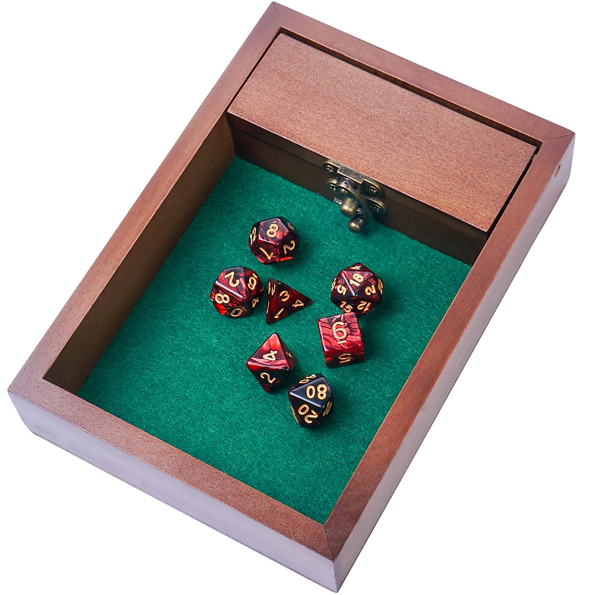 Wooden D&D Dice Rolling Tray with Dice Storage Vault | Metal Latch Secures Lid for Travel | Perfect DND Gift for DM | Great for Tabletop Games Like Dungeons and Dragons 5e, Pathfinder