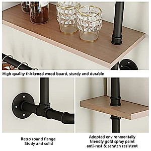 MAIKAILUN Wall Mounted Clothes Rack with Wood Shelf,36" Long Industrial Pipe Clothing Rack with Shelf Heavy Duty Iron Garment Rack Bar,Retail Display Clothes Rod for Clothes,Laundry Room,Black