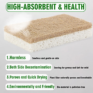 Natural Kitchen Sponge (6 Pack) for Cleaning Dish, Glass, Ceramic, Stove, Fruit, BBQ Rack, Kitchenware, Nature Made Multipurpose Sponges for Sustainable Living