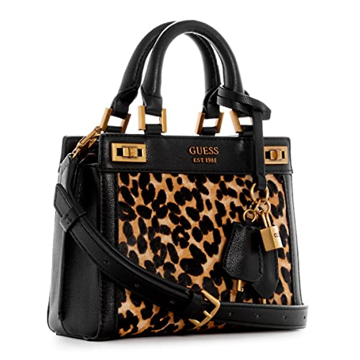 GUESS Womens Katey Satchel Crossbody Mini, Leopard, One Size US