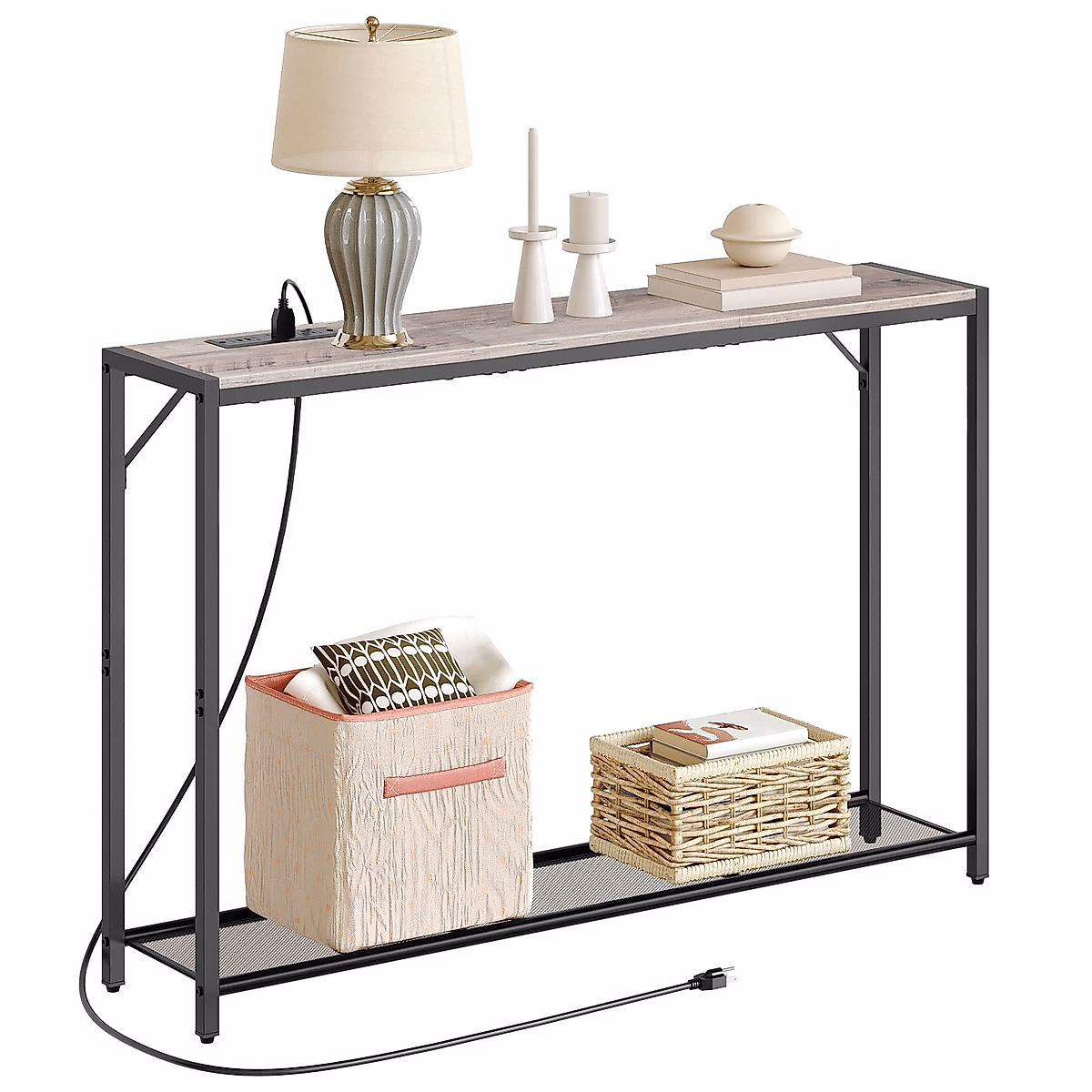 MAHANCRIS Sofa Table with Power Outlet, 43.7" Console Table with USB Ports, Behind Couch Table, Entryway Table for Living Room, Entryway, Foyer, Metal Frame, Adjustable Feet, Greige CTHG11E01Z1