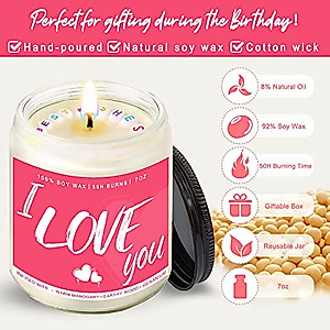 I Love You Candle Gifts | Warm Mahogany | Earthy Wood | Geranium Scented Soy Wax Candle Romantic Valentines Day Gifts for her/him/mom