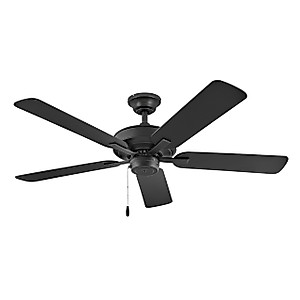 Hinkley Metro 52" Indoor Dual Mount Ceiling Fan with No Light - Traditional Style, Reversible Wooden Fan Blades - Matte Black - Remote Sold Separately