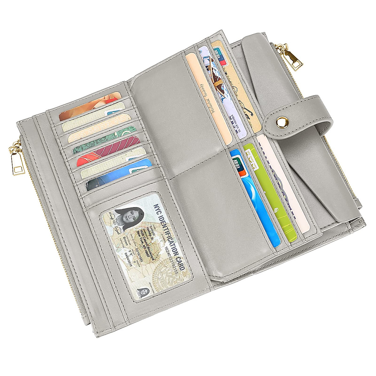 YALUXE Double Zipper Wallets for Women Wristlet Cellphone Purse Card Holder Vegan Leather