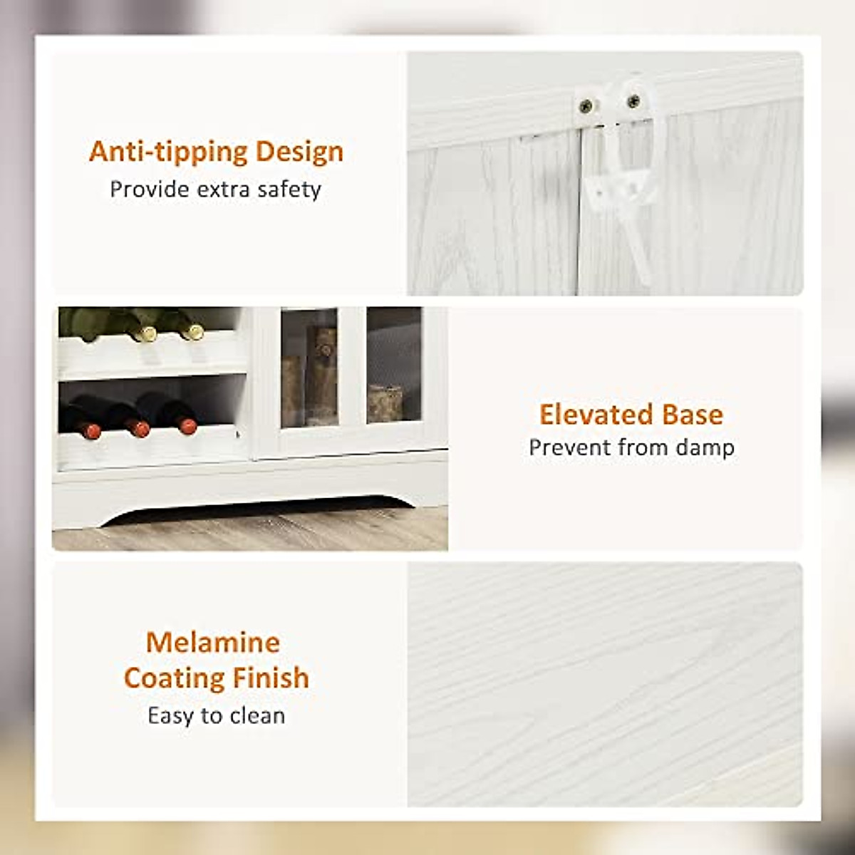 HOMCOM Coffee Bar Cabinet, 36" Sideboard Buffet Cabinet with Sliding Door, Wine Cabinet with Storage, White