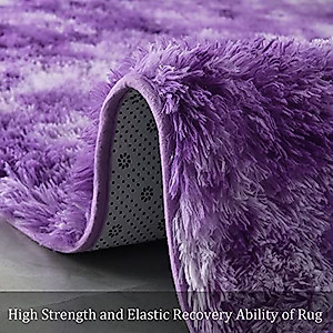 Astorug Fluffy Shaggy Rug Dorm Carpet Area Rug for Bedroom Living Room Bedside Rug for Kids Room Non-Slip Nursery Rug Home Decor Rectangle Fuzzy Rugs,Tie-Dyed Purple,3x5 Feet