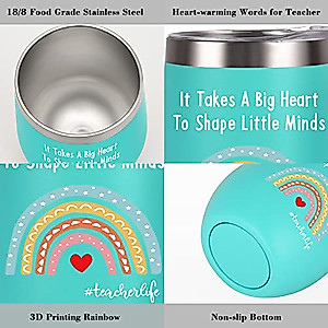 LiqCool Teacher Appreciation Gifts, It Takes a Big Heart to Shape Little Minds Wine Tumbler, Thank You Teacher Gifts for Women, Teacher Tumbler for Christmas Mothers Day Birthday (12oz, Mint)