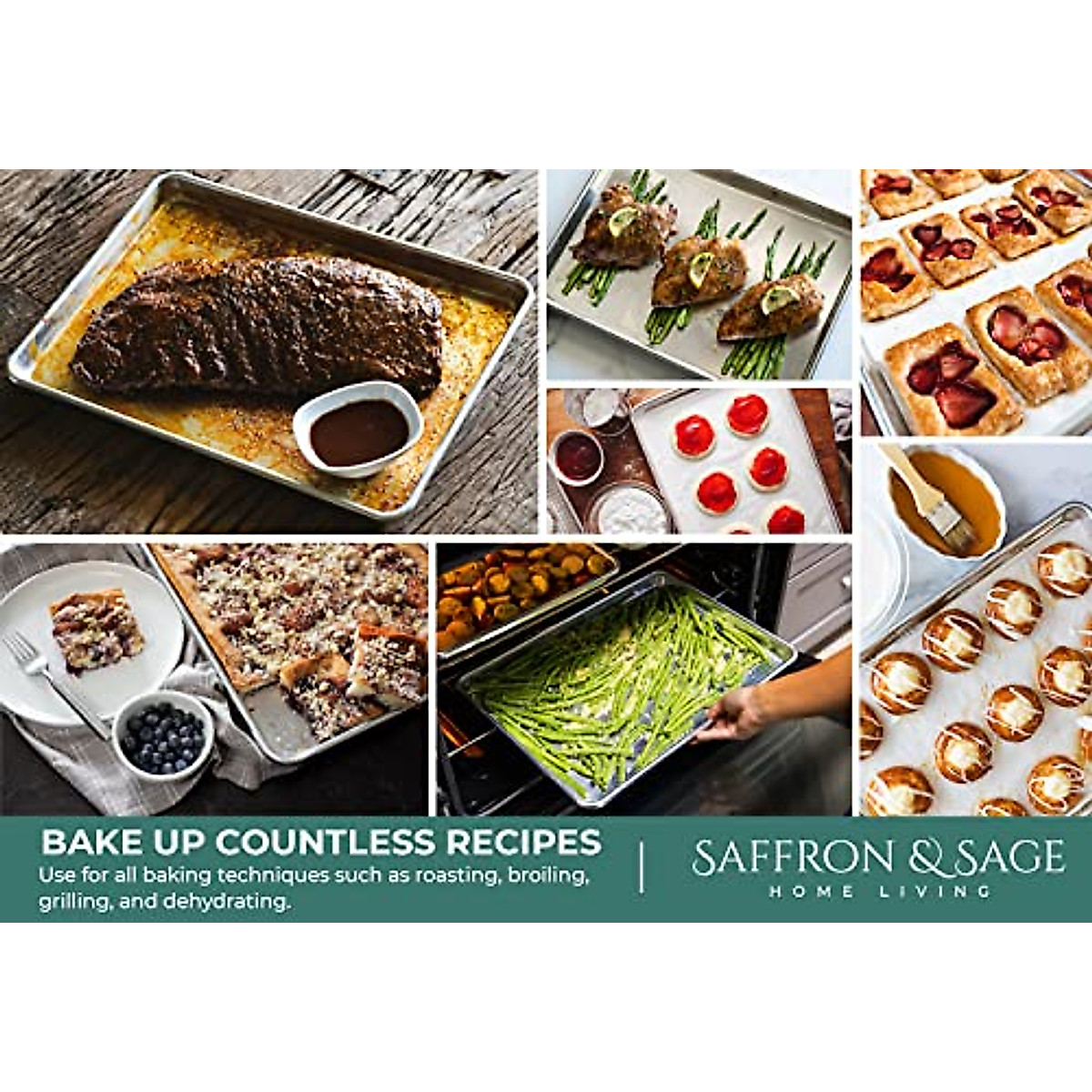 Commercial Quality Cookie Sheet Pan - 2 Pack Aluminum Half Sheet Baking Pan by Saffron & Sage Home Living - This 13x18 Baking Sheet Set is Rust & Warp Resistant, Heavy Duty, of Thick Gauge