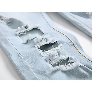 DSDZ Men's Stretch Ripped Distressed Denim Jeans with Big Hole Blue1 38