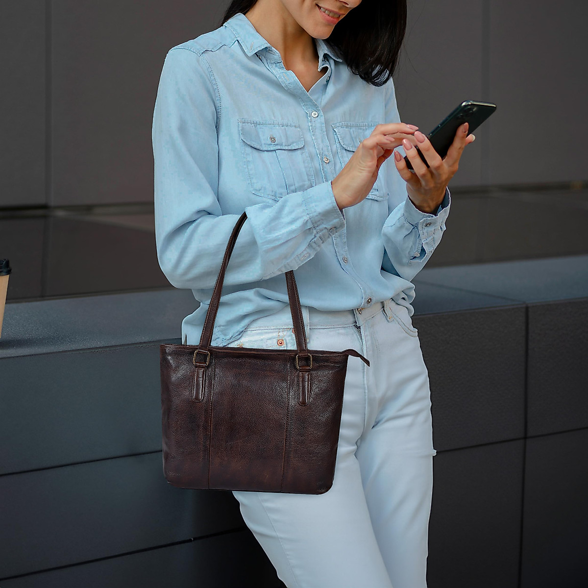 Leather Handbags For Women - Ladies Shoulder Bag Purse - Women's Leather Tote Bag - For Work, Travel - Gifts For Her (Brown)