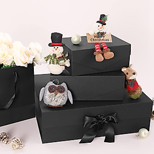 JINMING Gift Box 7.5x7.5x3 Inches, Gift Box with Lid, Black Gift Box, Groomsman Box, Collapsible Gift Box with Magnetic Closure