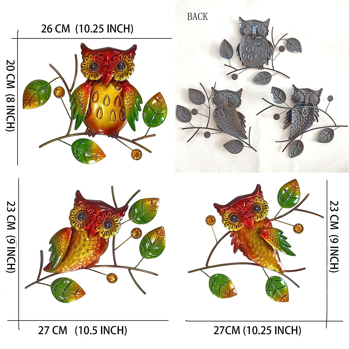 JFRISING Metal Owl Wall Art Decor Outdoor Indoor Hanging Wall Sculpture Decorations for Home Garden Bedroom Living room Bathroom , 3 Pack