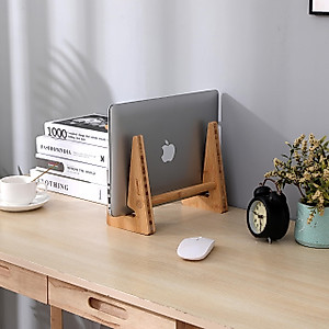 MOYUART Laptop Stand, Wooden Vertical Laptop Stand for Desk, Bamboo Laptop Stand Compatible with MacBook Air Pro/Dell XPS/Surface pro/HP/Pixelbook/Lenovo, More Laptops 11-15inch