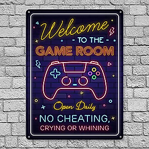 Gaming Room Metal Sign - Gamer Wall Decor For Boys Room, Bedroom Gamers Aluminum Rust Free 9" X 11", Pre-Drilled Holes, Weather Resistant
