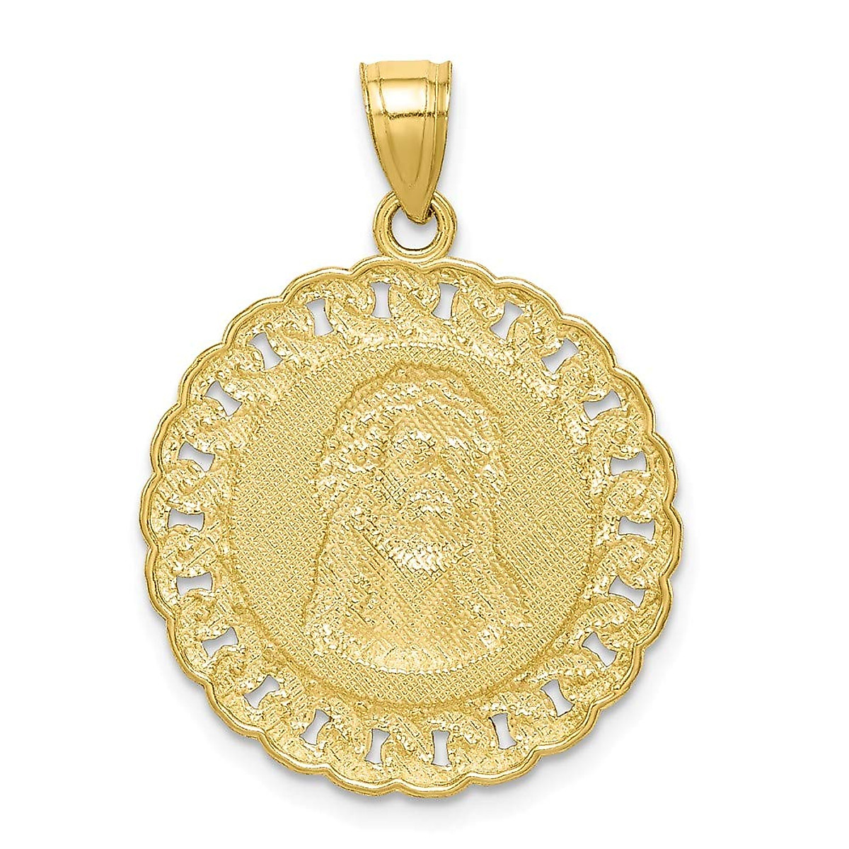 Solid 10k Yellow Gold Two Toned Diamond-Cut Jesus Face Pendant Charm