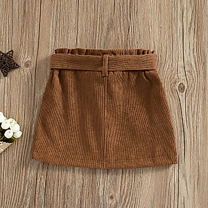 Mubineo Toddler Baby Girl Basic Plain Corduroy Button Skirt Casual Mini Skirts with Belt (Brown, 4T)