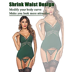 Avidlove Women Chemise Lingerie Set with Garter Belts Teddy Lace Babydoll Nightwear Green