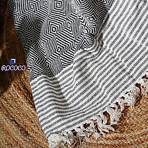Countryside Cotton Throws with Fringes 460 GSM - Chevron Decorative Throw Blanket for Couch, Sofa, Bed, Everyday Use - Black and White (50" X 60")