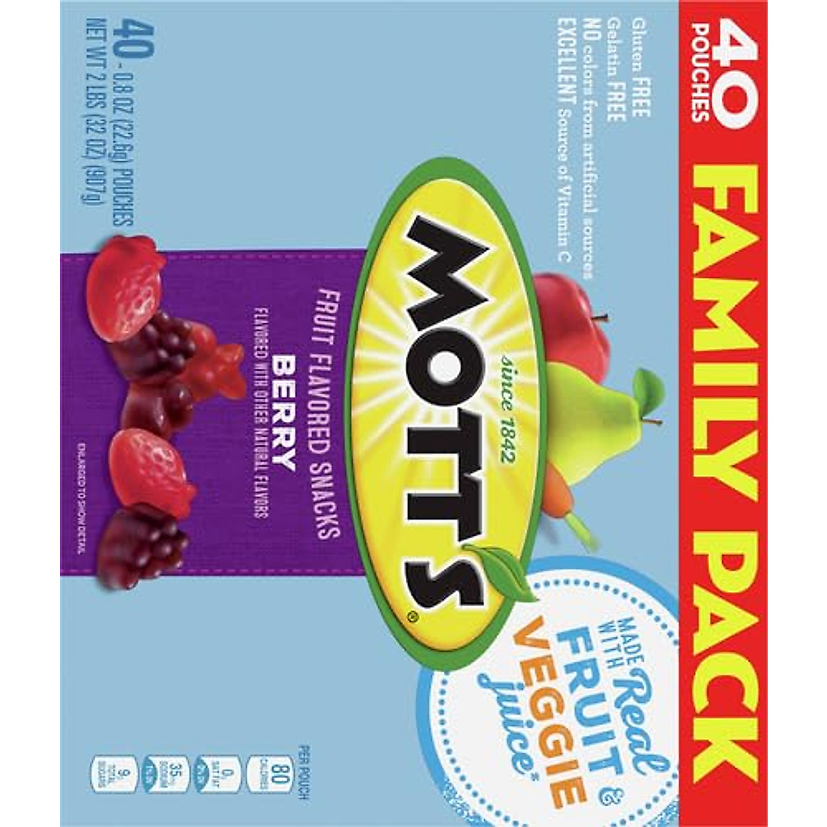 Mott's Fruit Flavored Snacks, Berry, Family Pack, Gluten Free, 40 ct