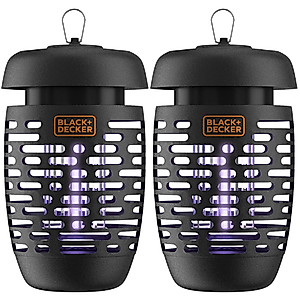 BLACK+DECKER Bug Zapper Electric Lantern with Insect Tray, Cleaning Brush, Light Bulb & Waterproof Design for Indoor & Outdoor Flies, Gnats & Mosquitoes Up to 625 Square Feet- 2 Pack