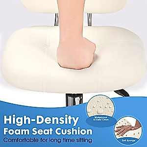 FNZIR Square Rolling Stools with Backrest Height Adjustable Swivel Stool with Wheels White