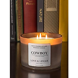 Leather Scented Candles | Campfire Scented Candles | Luxury Soy & Beeswax Candles for Home | 16 oz. Large Jar 3 Wick Candle | Masculine Candle | Manly Candles For Home | Scented Candles for Men