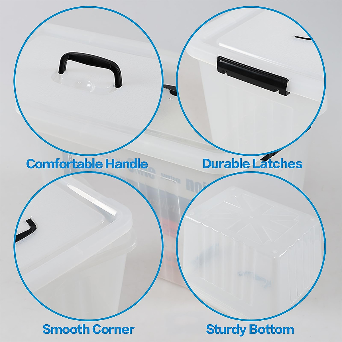 Hayixia Latching Storage Box Pack of 4, 22 Quart Storage Bins with Lids and Handles, Clear