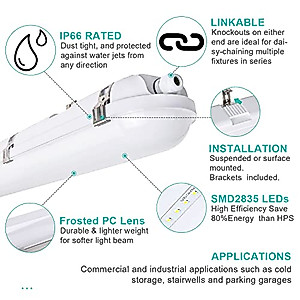 OSTEK LED Vapor Tight Light, 4FT 5200LM 40W-50W-60W Power Tunable Vapor Proof Light, 3CCT 3000k-4000k-5000k, IP65 LED Shop Light for Garage, Car Wash, Walk-in Freezer, 100-277V, UL&DLC Listed (6-Pack)