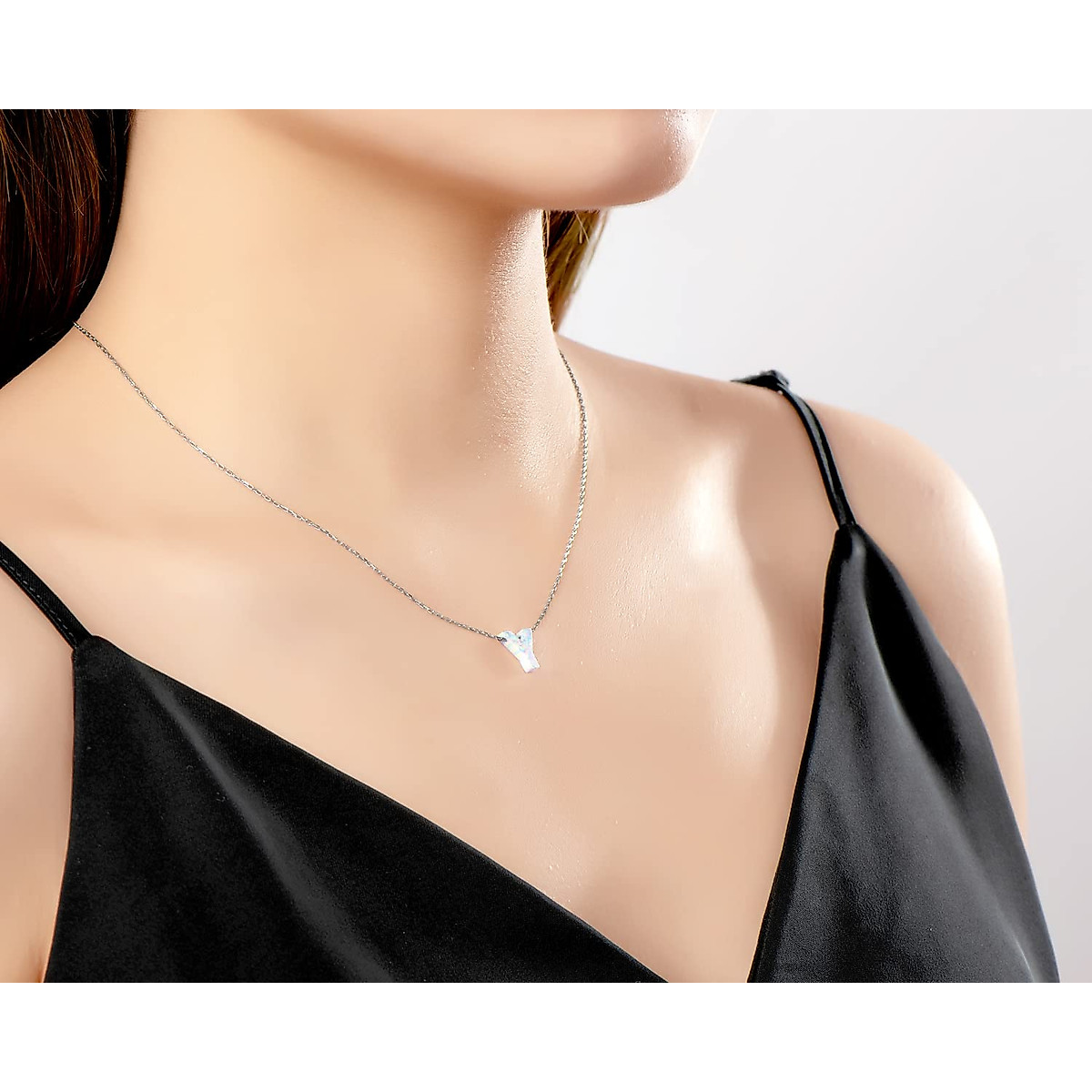 YUNKAI Opal Letter Necklaces for Women, 925 Sterling Silver Initial Necklaces, A-Z Alphabet Necklaces Birthday Gift for Her